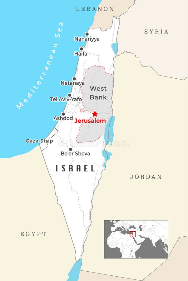 Israel Political Map and Capital Jerusalem with National Borders and ...