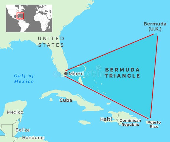 Bermuda Triangle & Devils Triangle Map, Region in North Atlantic Ocean ...
