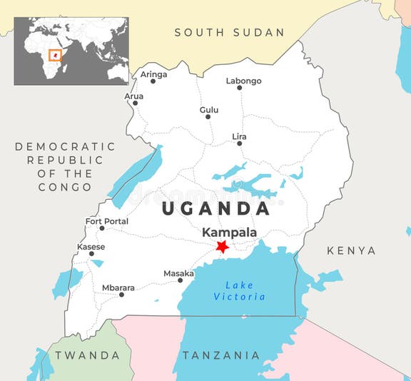 Uganda Political Map with Capital Kampala, Most Important Cities with ...