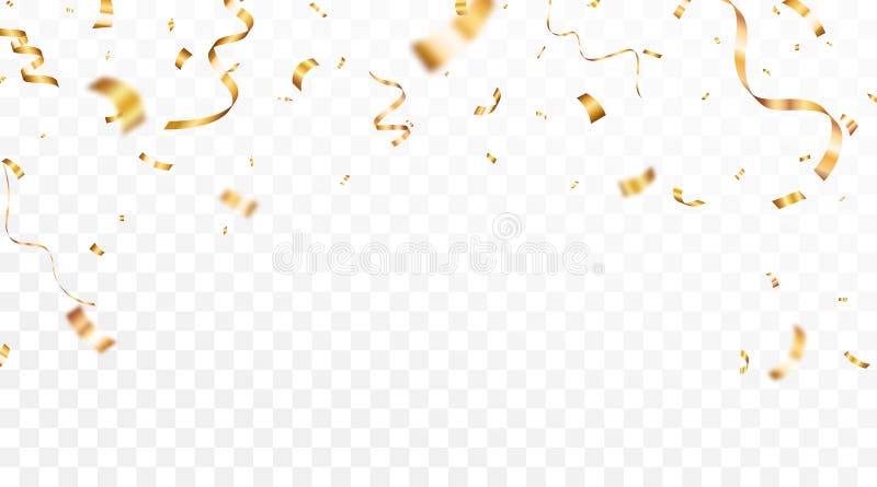 Gold Confetti and Ribbon Celebrations Balloons, Isolated on Transparent ...