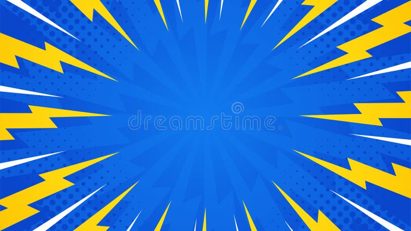 Abstract Blue Comic Lightning Effect Background with Halftone. Pop Art ...