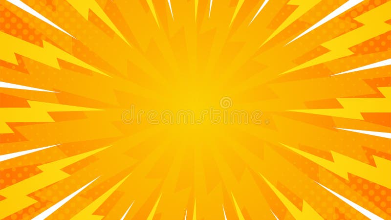 Bright Orange Comic Lightning Effect Background with Halftone. Pop Art ...