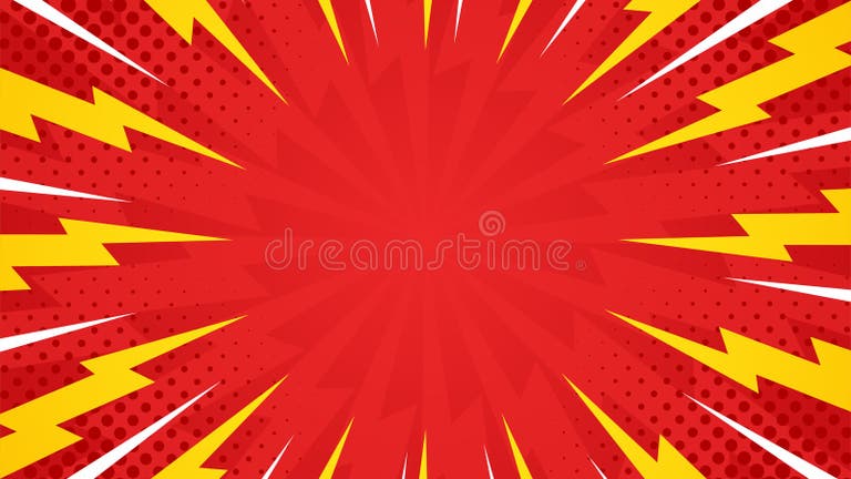 Abstract Red Comic Lightning Effect Background with Halftone. Pop Art ...