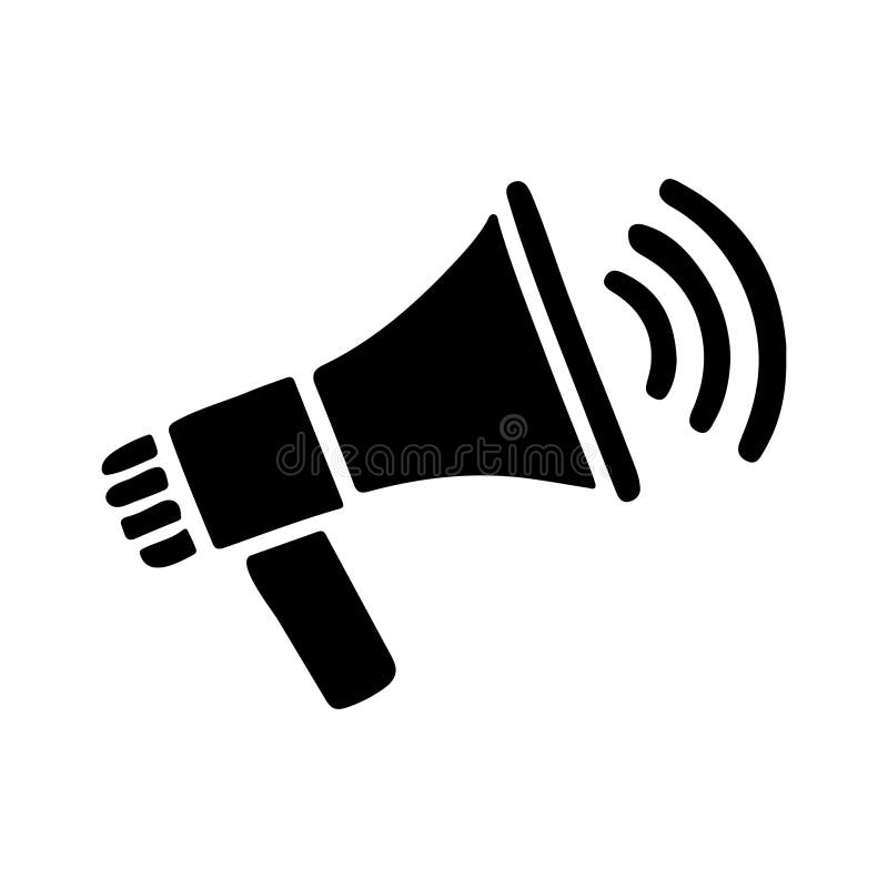 Simple Black Megaphone Icon with Sound Waves on White Background Stock ...