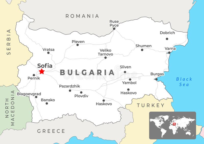 Bulgaria Political Map with the Capital Sofia, Most Important Cities ...