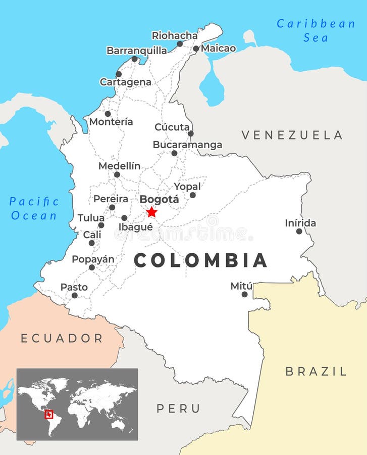 Colombia Map with Capital Bogota, Most Important Cities and National ...