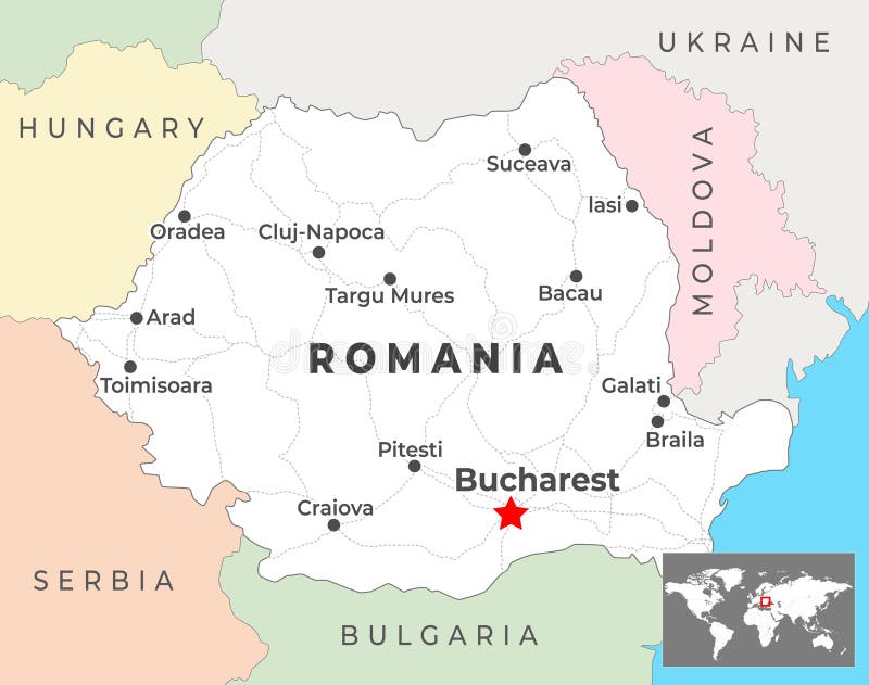 Romania Map with Capital Bucharest, Most Important Cities and National ...
