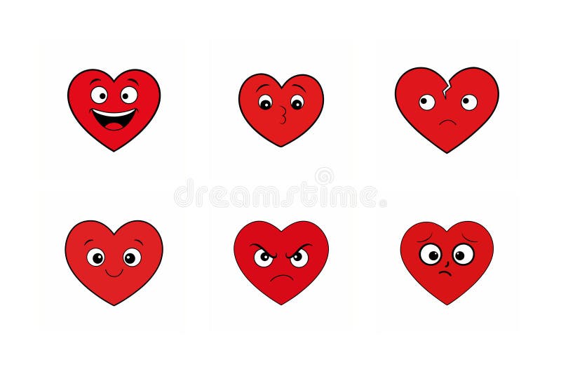 Cute Face Love and Heart Shape Vector Set Stock Illustration ...