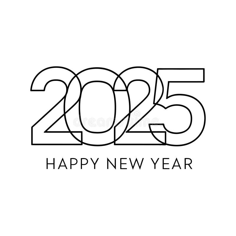 Minimalist 2025 New Year Outline Typography Design Stock Vector ...