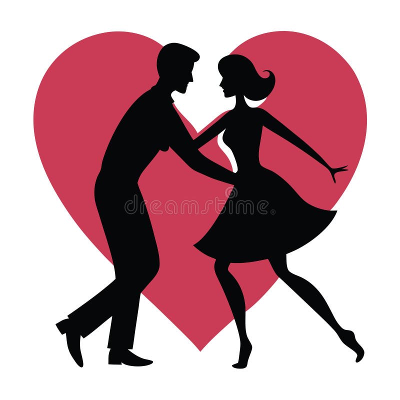 Couple Dancing Silhouette with Heart on Retro Vint Stock Vector ...