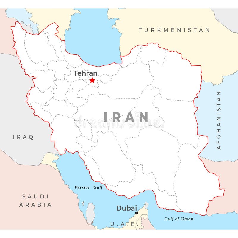 Iran Map, Capital Tehran, with National Borders Stock Illustration ...
