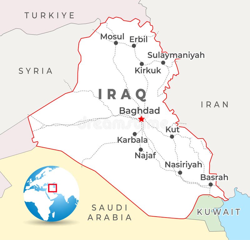 Iraq Map with Capital Baghdad, Most Important Cities and National ...