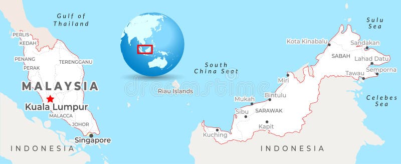 Malaysia Map with Capital Kuala Lumpur, Most Important Cities and ...