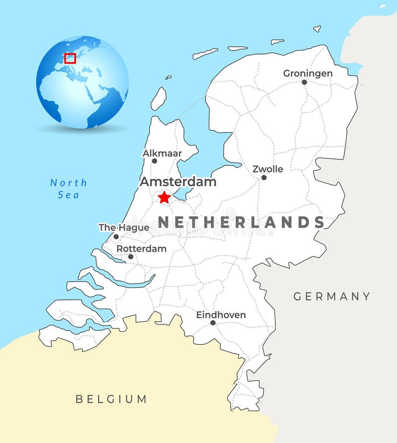 Netherlands Map with Capital Amsterdam, Most Important Cities and ...