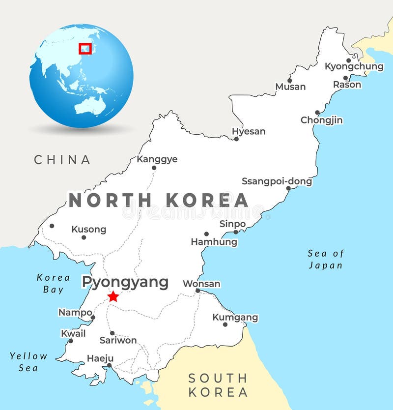 North Korea Map with Capital Pyongyang, Most Important Cities and ...