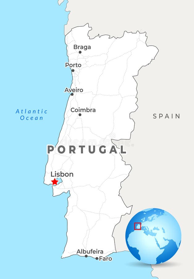 Portugal Map with Capital Lisbon, Most Important Cities and National ...