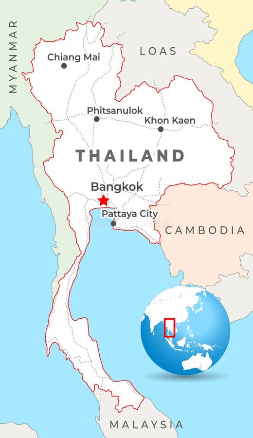 Thailand Map with Capital Bangkok, Most Important Cities and National ...