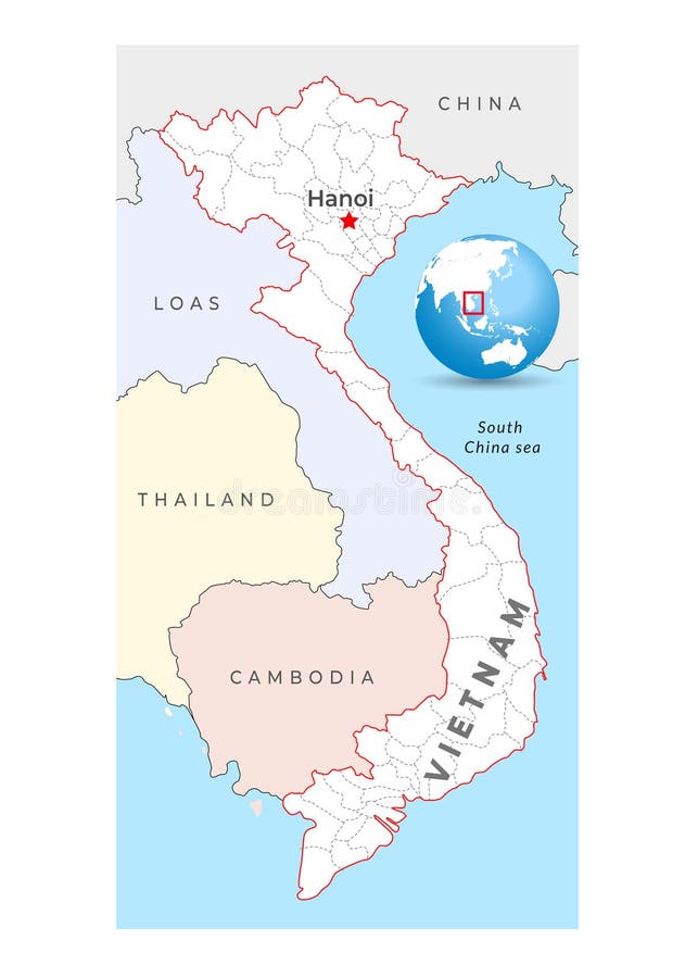 Vietnam Map, Capital Hanoi, with National Borders Stock Illustration ...