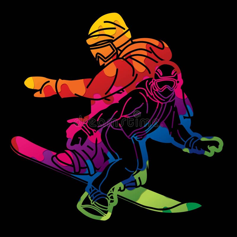 Silhouette Group of Extreme Sport Players Snowboard Players Snowboarder ...