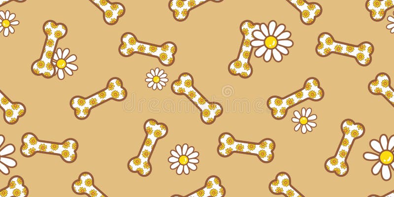 Dog Bone Seamless Pattern Flower Daisy Doodle Cartoon Vector Stock ...