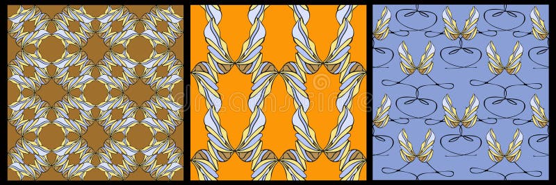 Three Similar Pattern, Abstract Elements, Seamless for Print. Stock ...