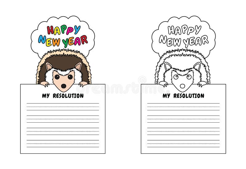 New Year Writing Resolution Craft Activity for Kids Animal Set Hedgehog ...