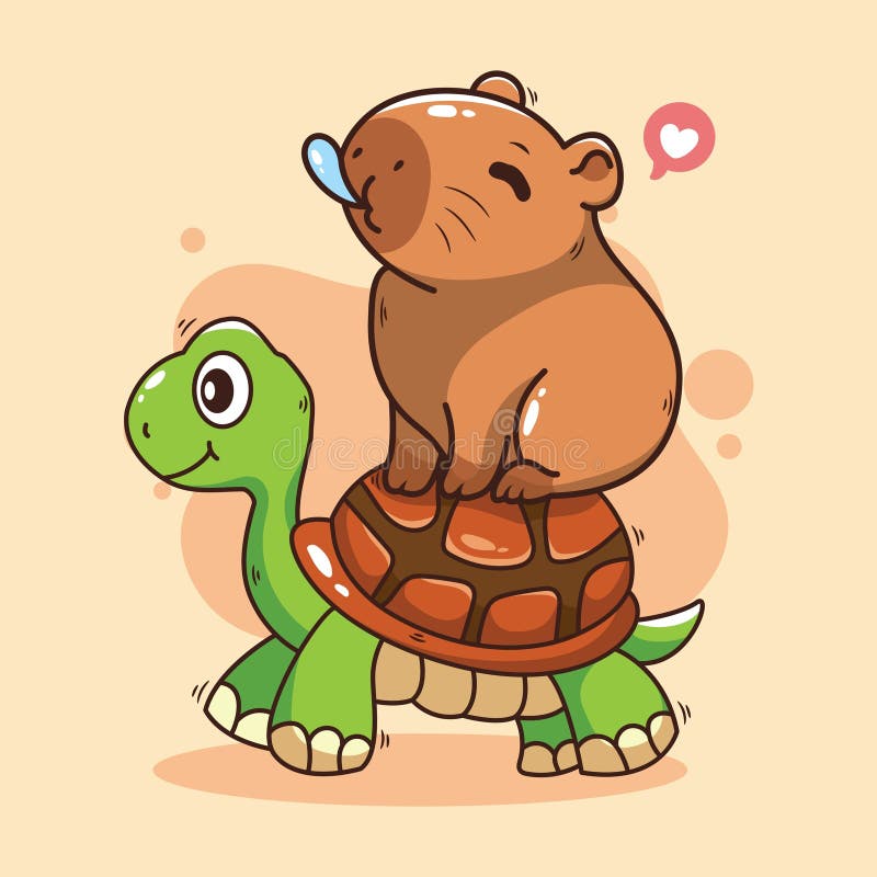 Cute Cartoon Capybara and Turtle. Vector Illustration of Animal Stock ...