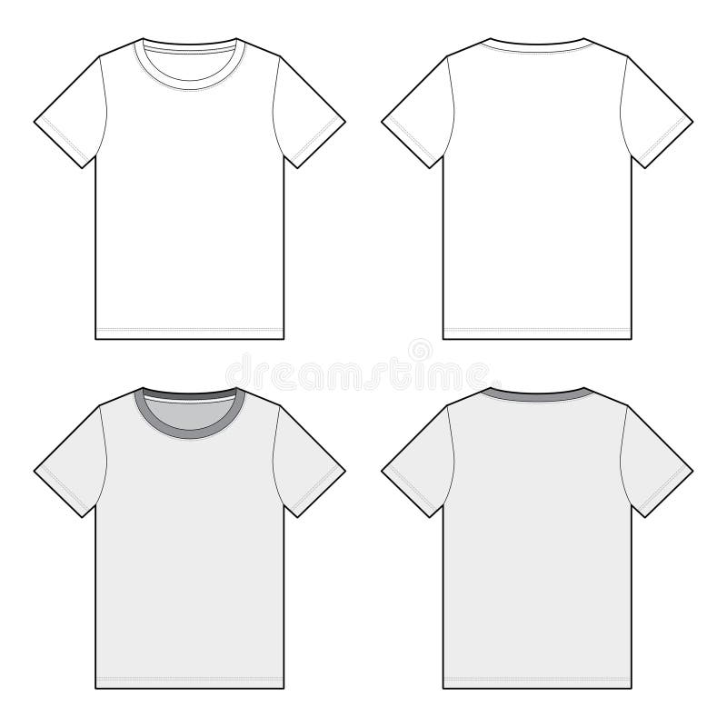 Basic T Shirt Technical Drawing Front and Back View Stock Vector ...