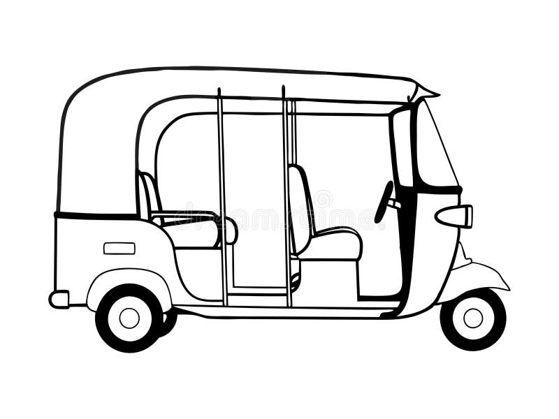 Auto Rickshaw Line Art Silhouette Vector Stock Vector - Illustration of ...
