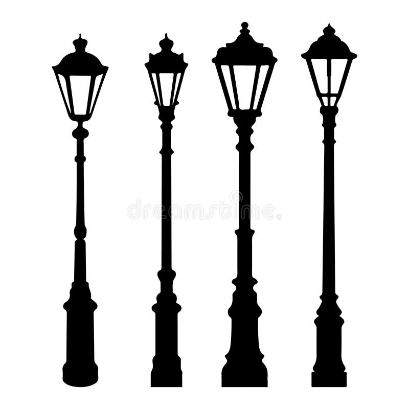 Vintage Street Lamp Post Silhouette Vector Stock Vector - Illustration ...