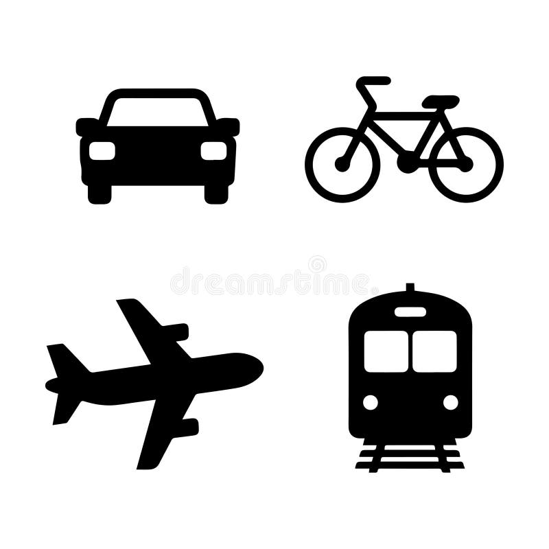 A Set of Transport Icon Set. Containing Car, Bike, Plane, Train Stock ...