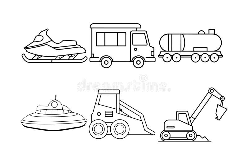 A Set of Vehicles Line Art Vector Illustration Stock Illustration ...