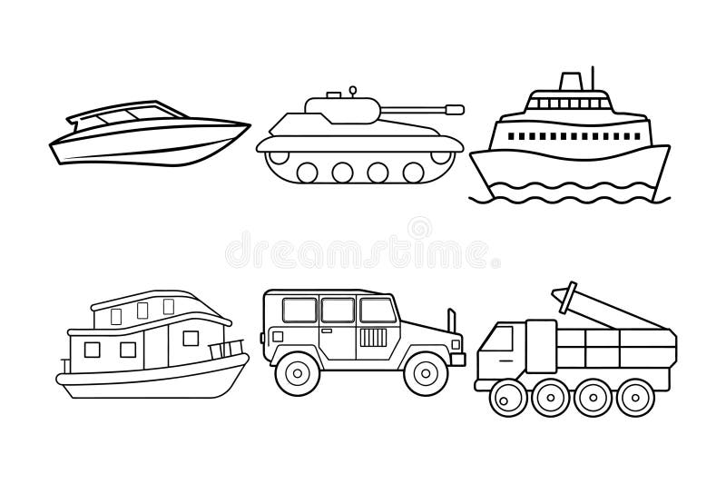 A Set of Vehicles Line Art Vector Illustration Stock Illustration ...