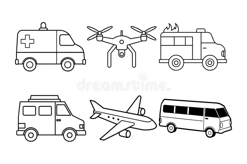 A Set of Vehicles Line Art Vector Illustration Stock Vector ...