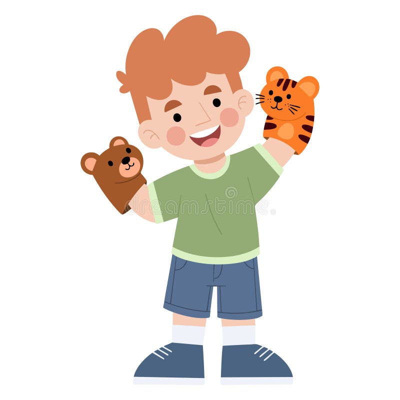 Illustration of Cute Boy with Hand Puppet Stock Vector - Illustration ...