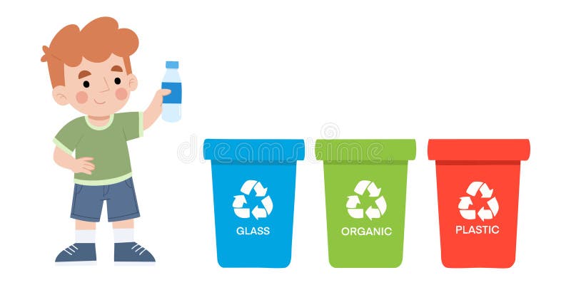 Illustration of a Little Boy Sorting Trash Stock Vector - Illustration ...