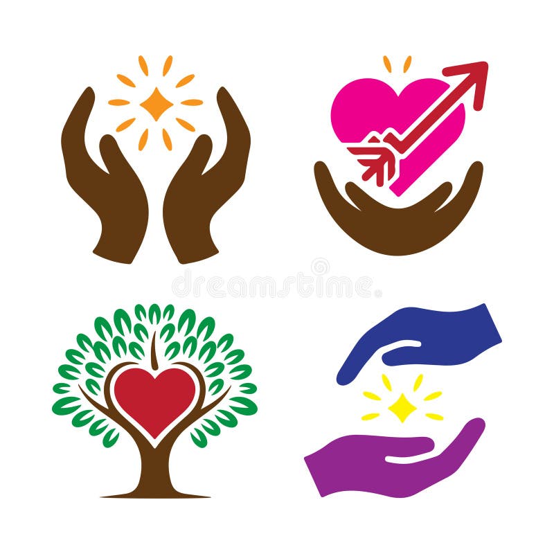 A Modern Set of Flat-style Donate Icons Featuring Hands, Hearts, Coins ...