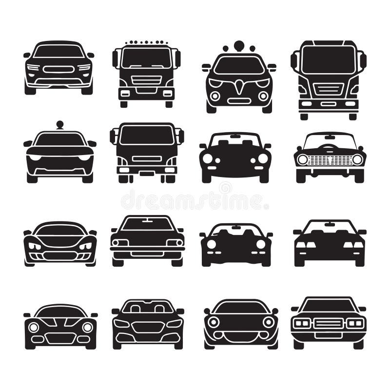 A Vector Silhouette Illustration of Car Front Views. Stock Vector ...