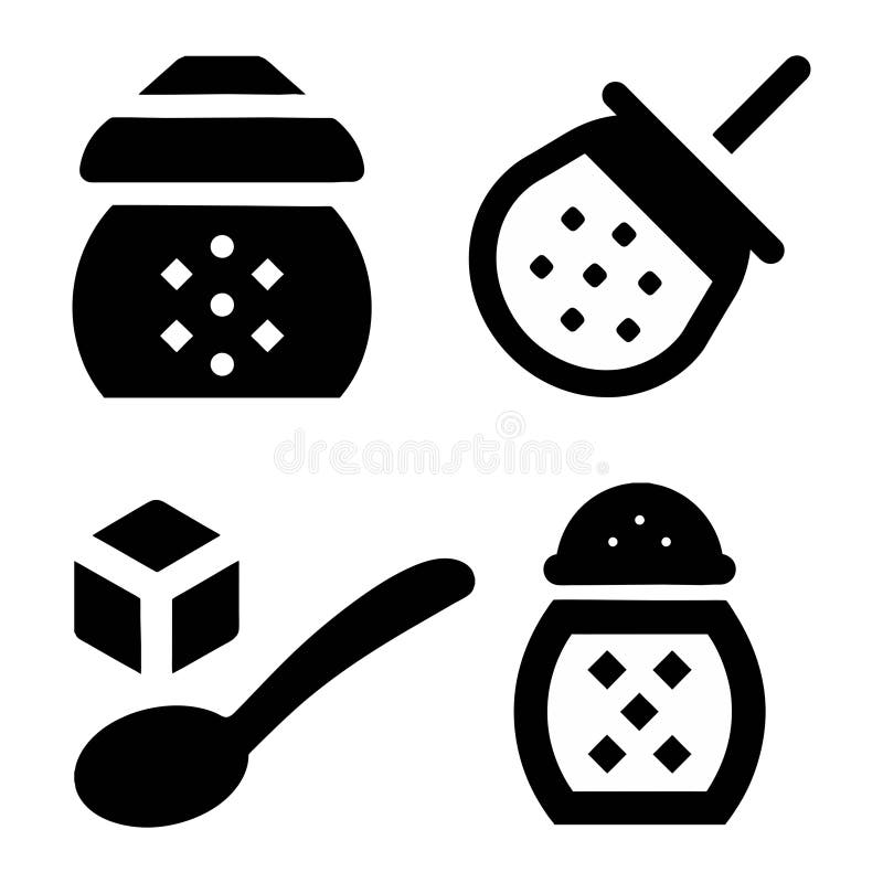 A Black and White Icon Set of Kitchen Symbols. Four Bold and Simple ...