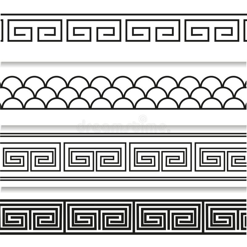 Horizontal Graphic Patterns Set. Chinese Outlines Patterns Borders ...