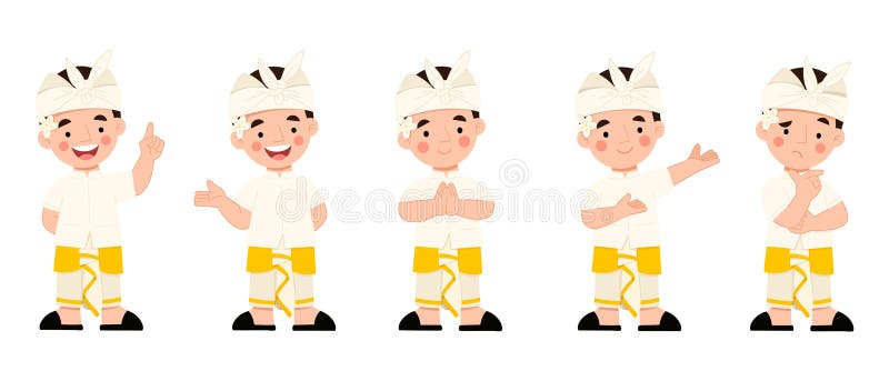 Vector Illustration Set of Boys with Traditional Balinese Attire Stock ...