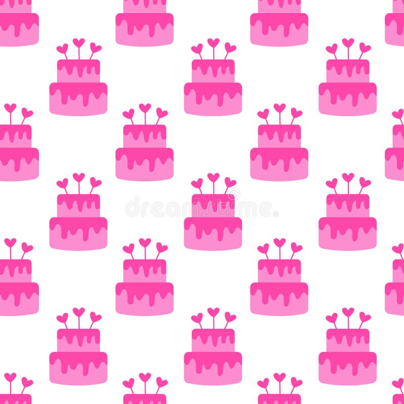 Seamless Pattern with Pink Valentine Day Cake and Heart Toppers. Vector ...