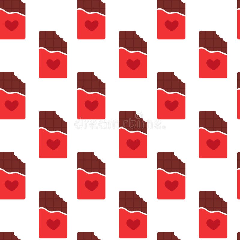 Seamless Pattern. Red Packaging Bitten Chocolate Bars with Heart. Sweet ...