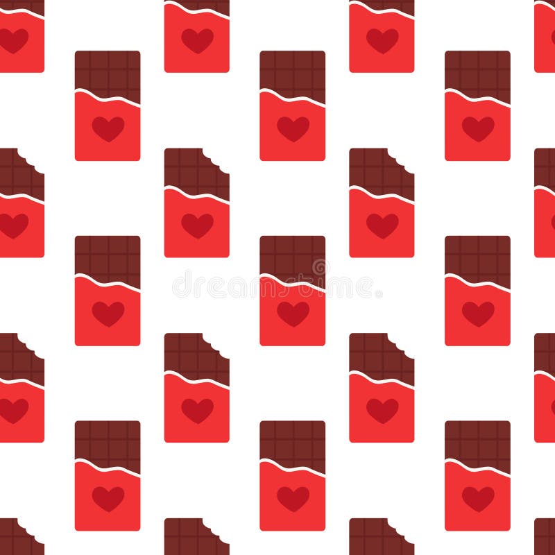 Seamless Pattern. Red Packaging Whole and Bitten Chocolate Bars with ...