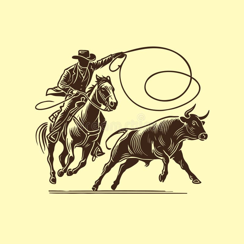 Vector cowboy calf roping stock vector. Illustration of equestrian ...
