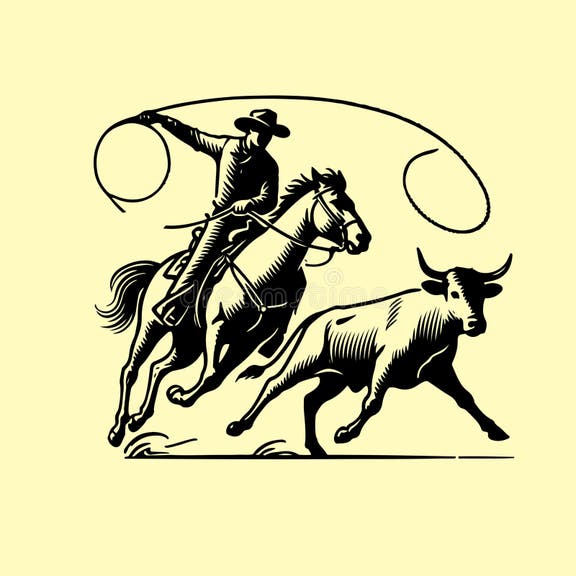 Vector cowboy calf roping stock vector. Illustration of drawing - 351616916