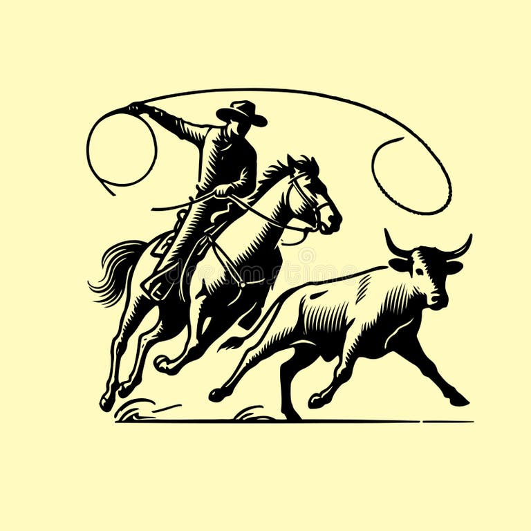 Vector cowboy calf roping stock vector. Illustration of drawing - 351616916