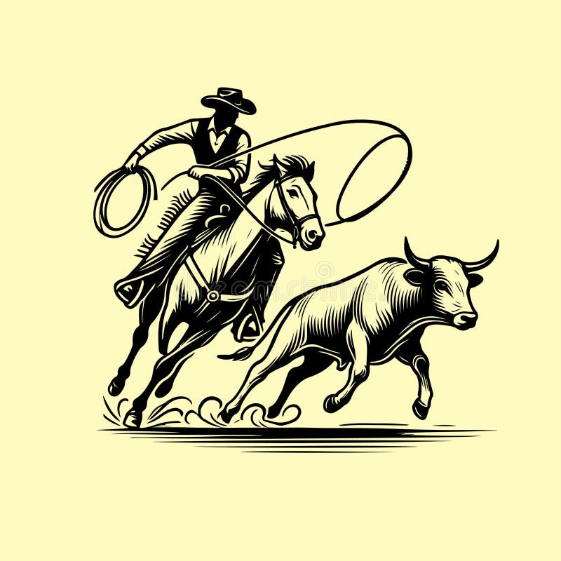Vector cowboy calf roping stock vector. Illustration of horseback ...