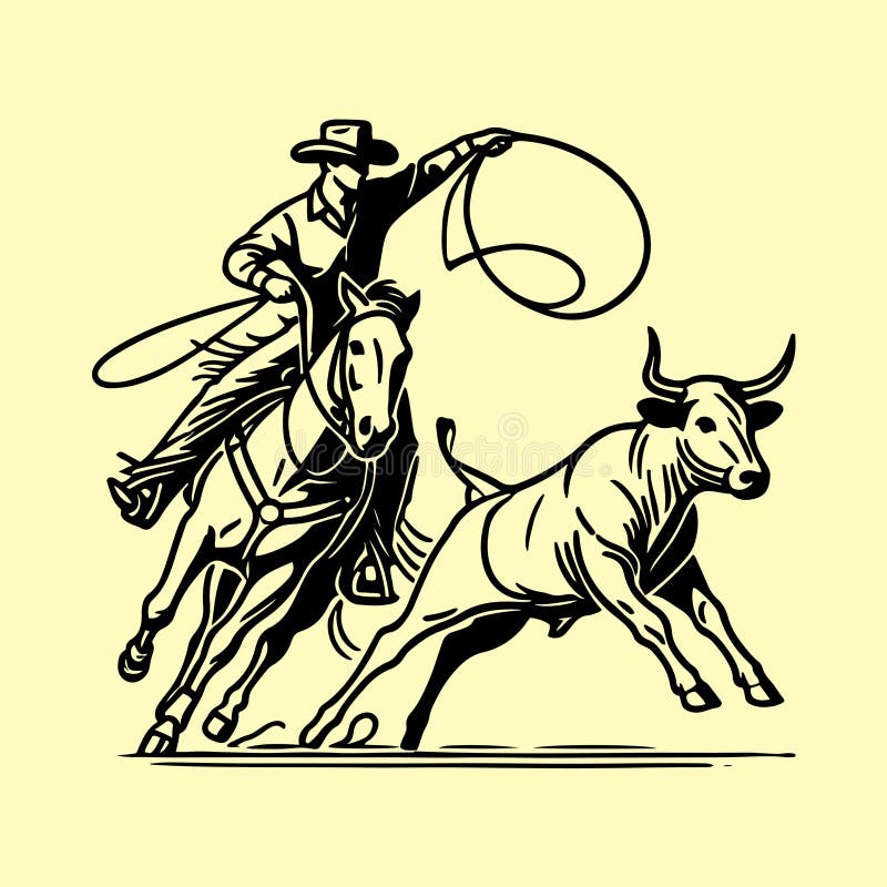 Vector cowboy calf roping stock vector. Illustration of running - 351616960
