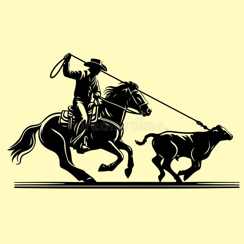Vector cowboy calf roping stock vector. Illustration of outline - 351616931
